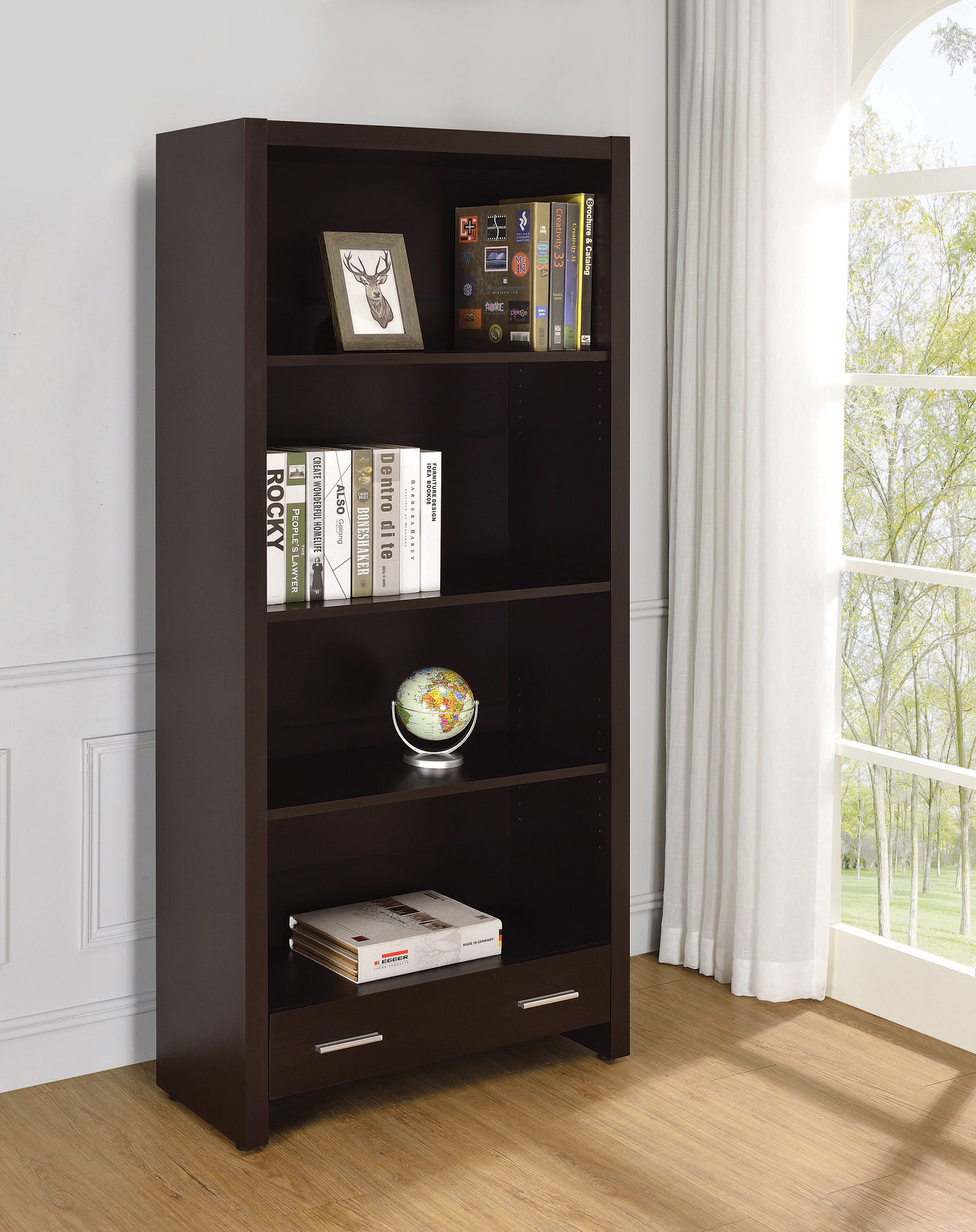 Latitude Run® 4-Shelf Bookcase With Storage Drawer In Cappuccino | Wayfair