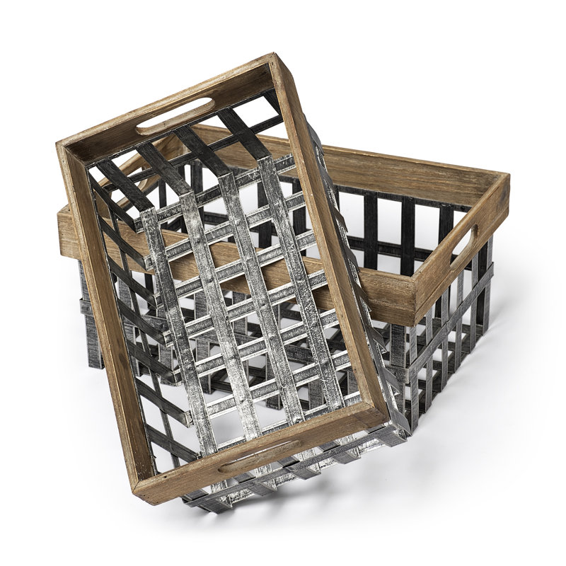 17 Stories 2 Piece Solid Wood Basket Set & Reviews | Wayfair