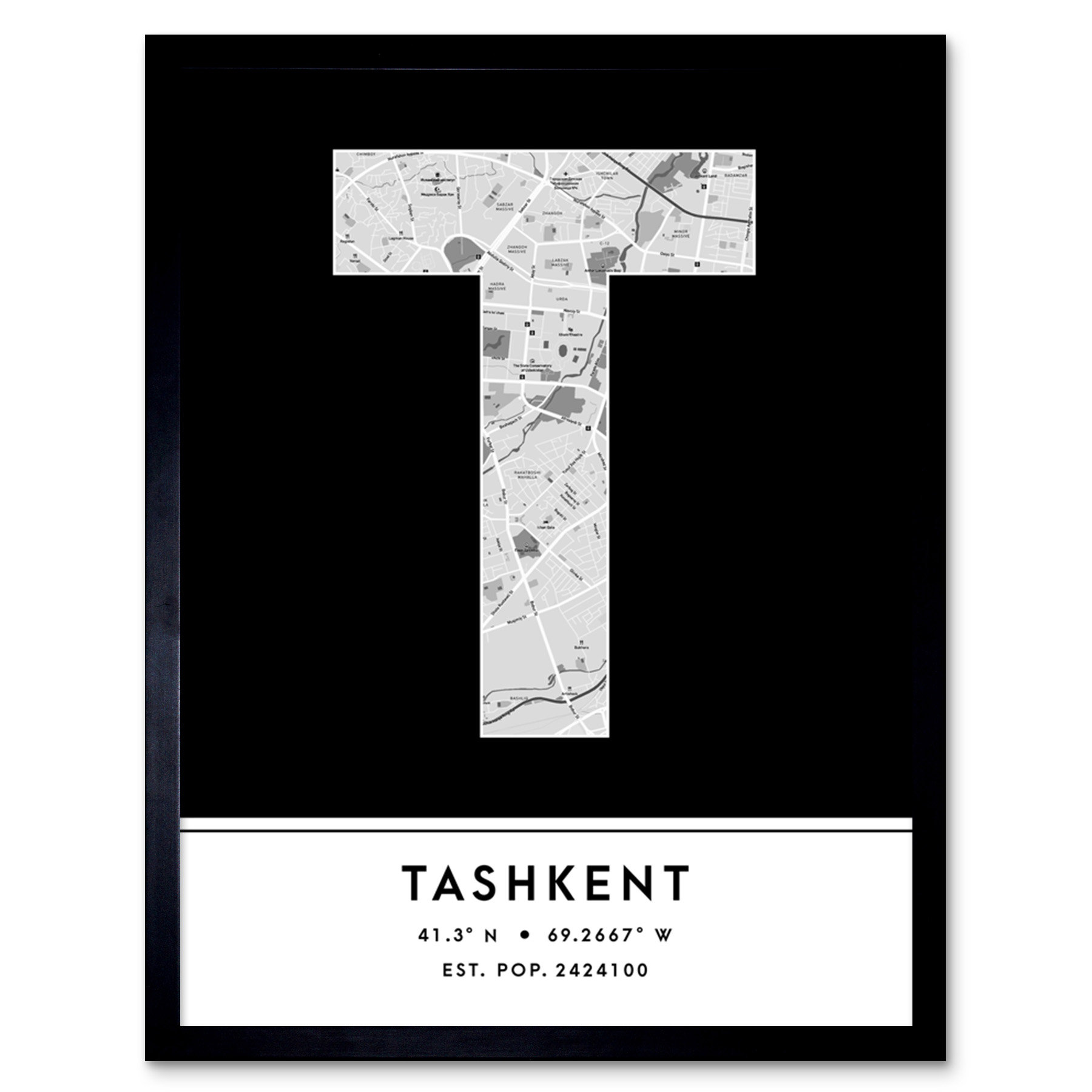 Wee Blue Coo Tashkent City Map Tashkent Black & White by Wee Blue Coo ...