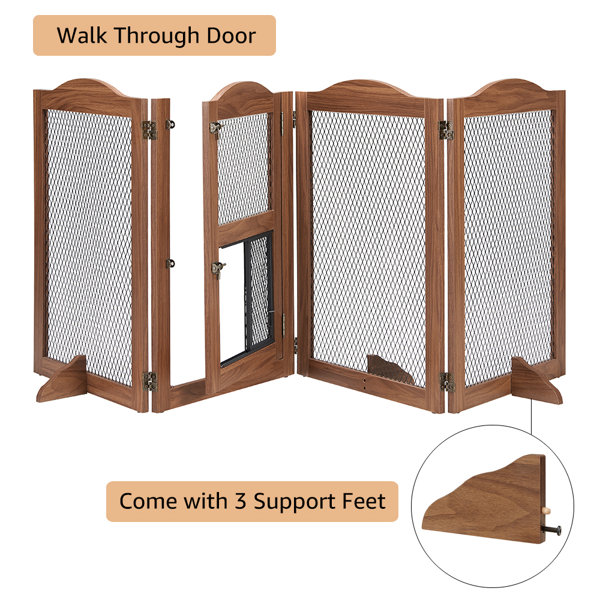 Tucker Murphy Pet™ Metal Mesh Wooden Free Standing Pet Gate | Wayfair