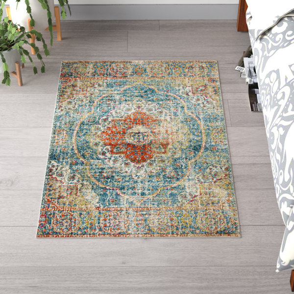 Mistana™ Thea Performance Turquoise/Orange/Beige Rug & Reviews | Wayfair