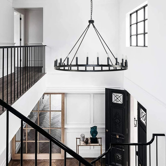 Gracie Oaks Tanzeer 24 - Light Dimmable Wagon Wheel Chandelier | Wayfair