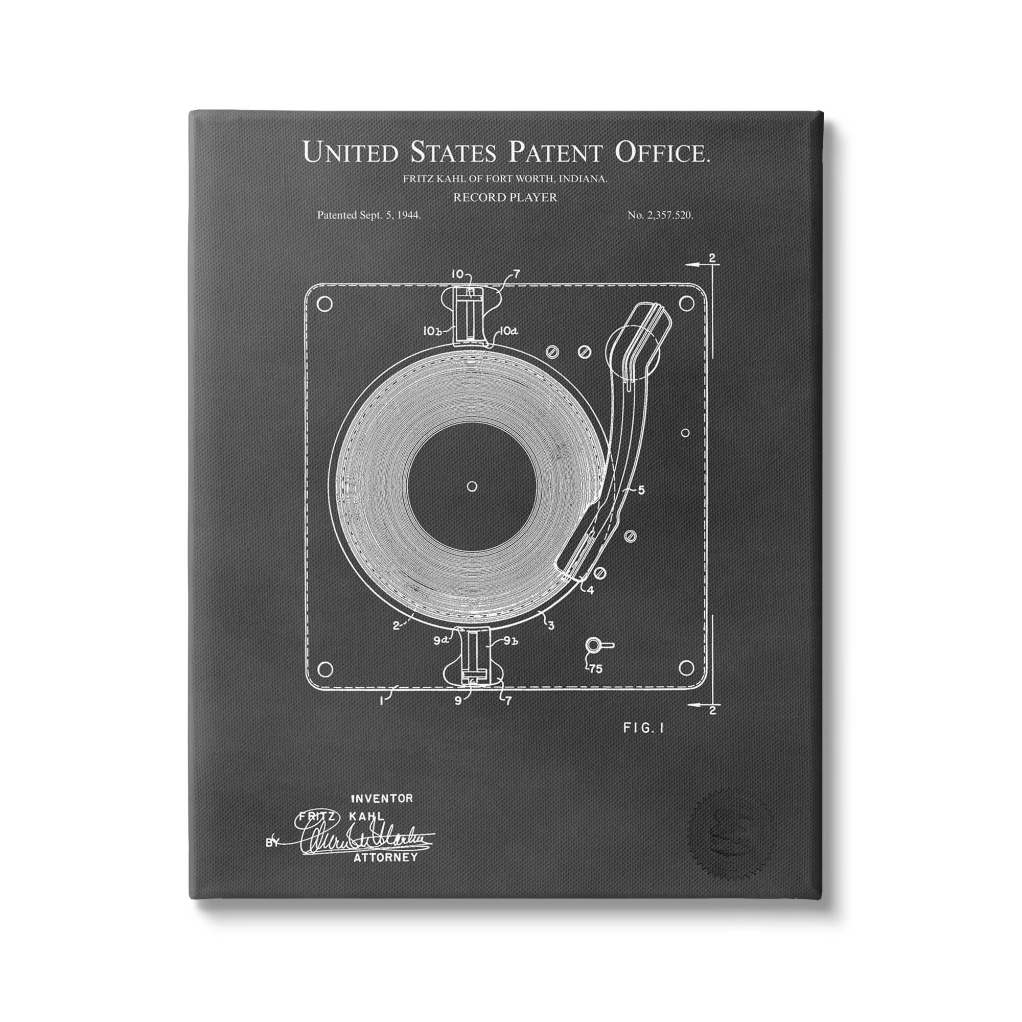 Stupell Industries Turntable Record Player Diagram Blueprint Patent ...