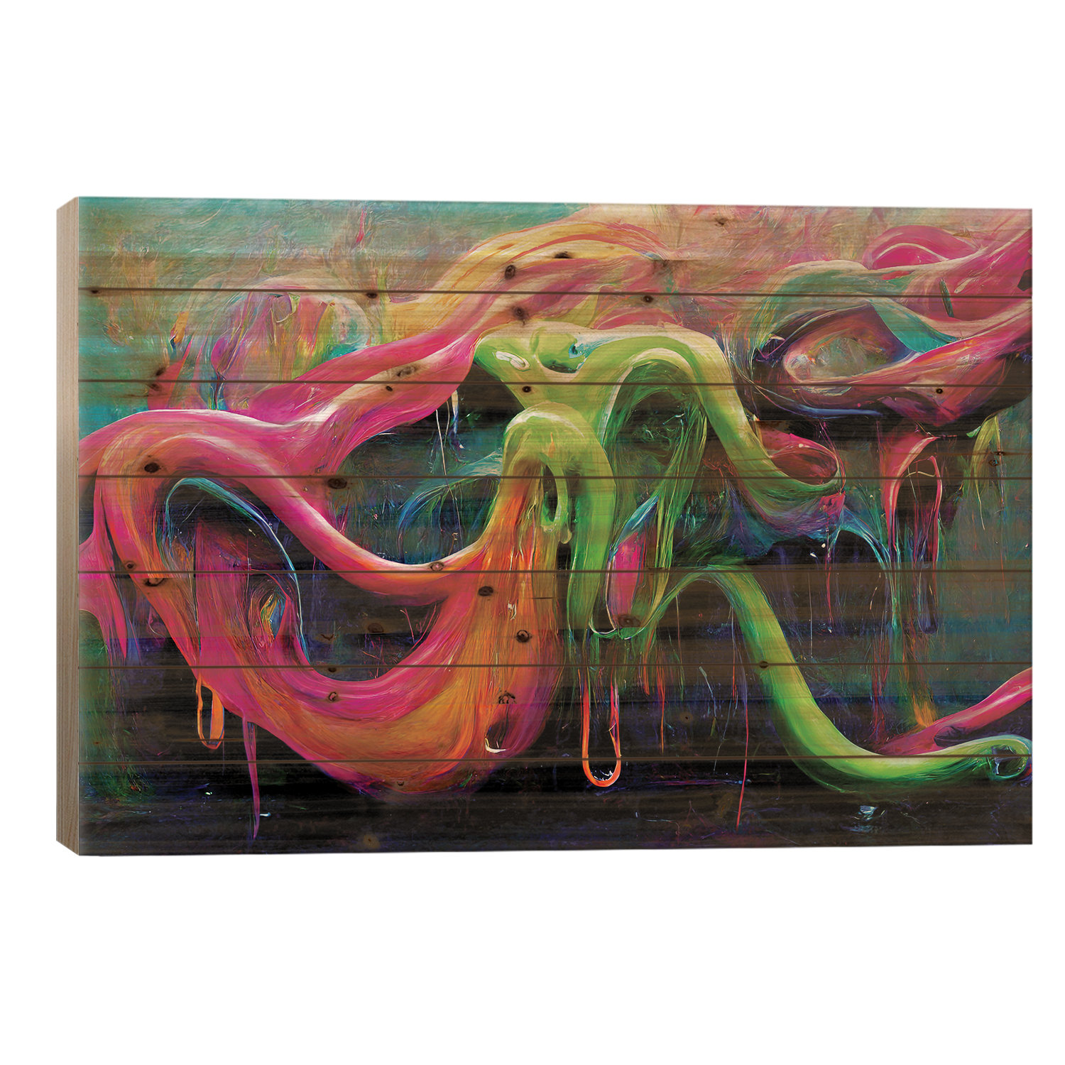 Ivy Bronx Neon Paint Splash On Wood by Cameron Gray Graphic Print | Wayfair