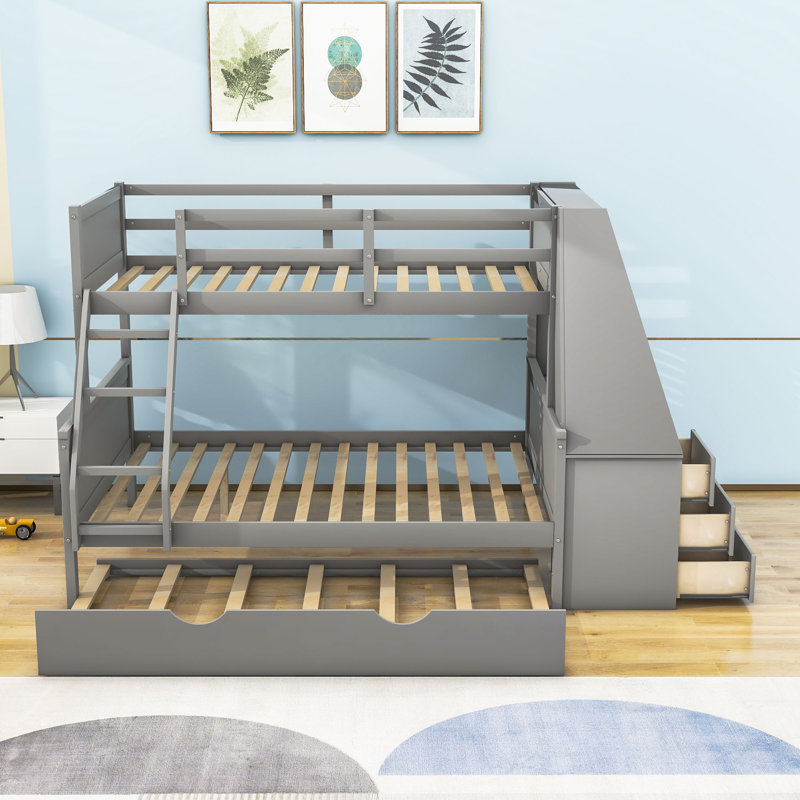 Viv + Rae Kirksey Twin Over Full 3 Drawer Standard Bunk Bed with Built ...