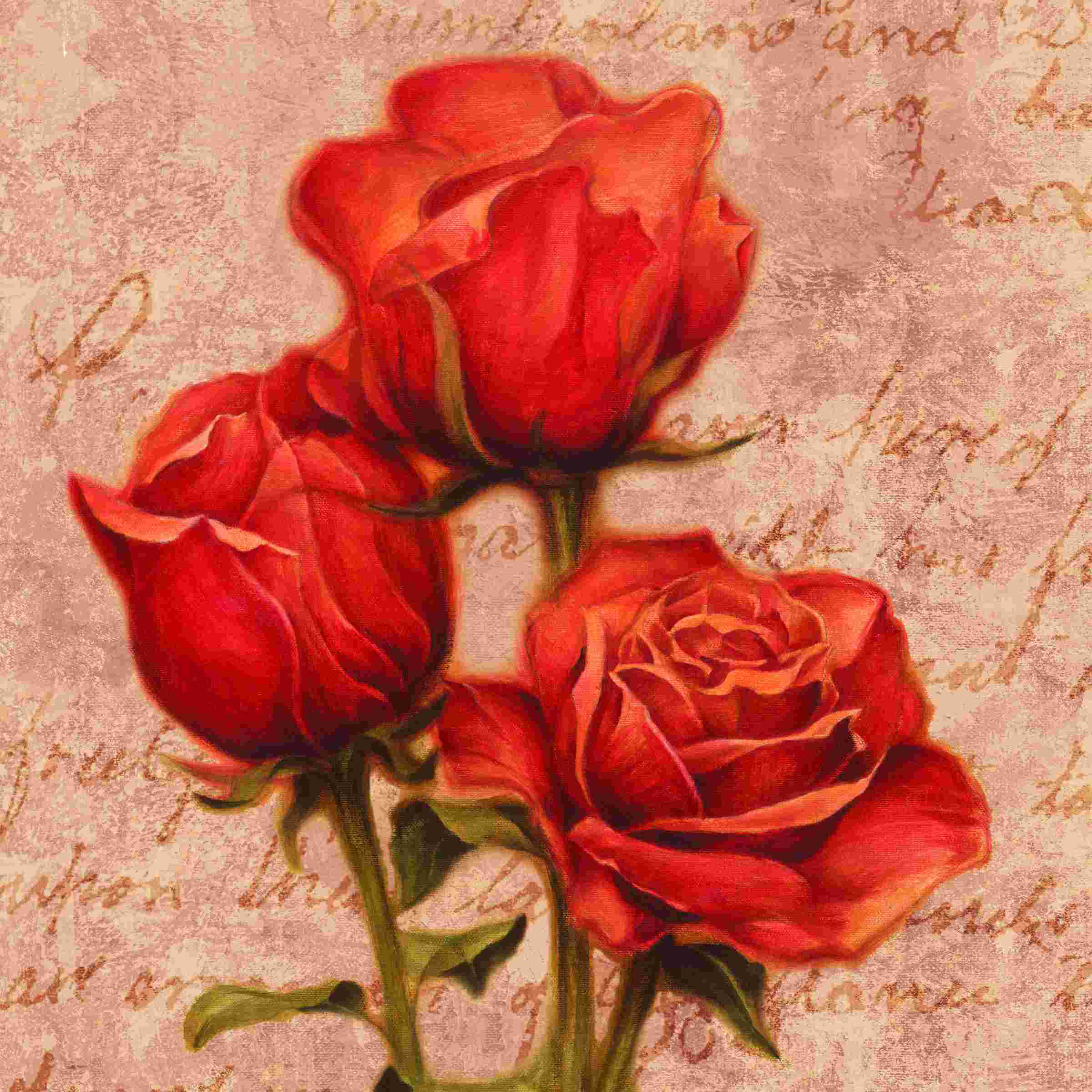 Winston Porter Three Red Roses - Wrapped Canvas Painting | Wayfair