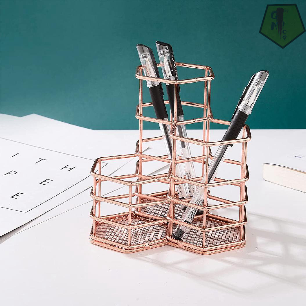 GN109 Pencils Holder, 3 Metal Compartments Desk Stationary Organizer ...