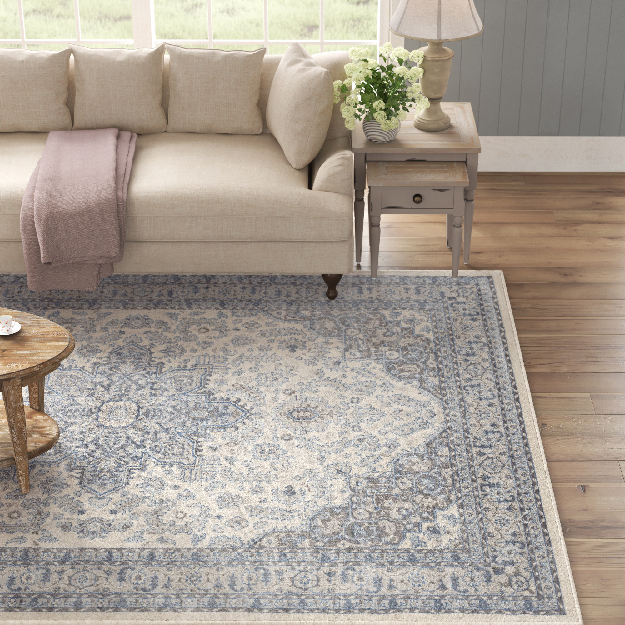 Laurel Foundry Modern Farmhouse Hilyard Performance Blue/Gray/Beige Rug ...
