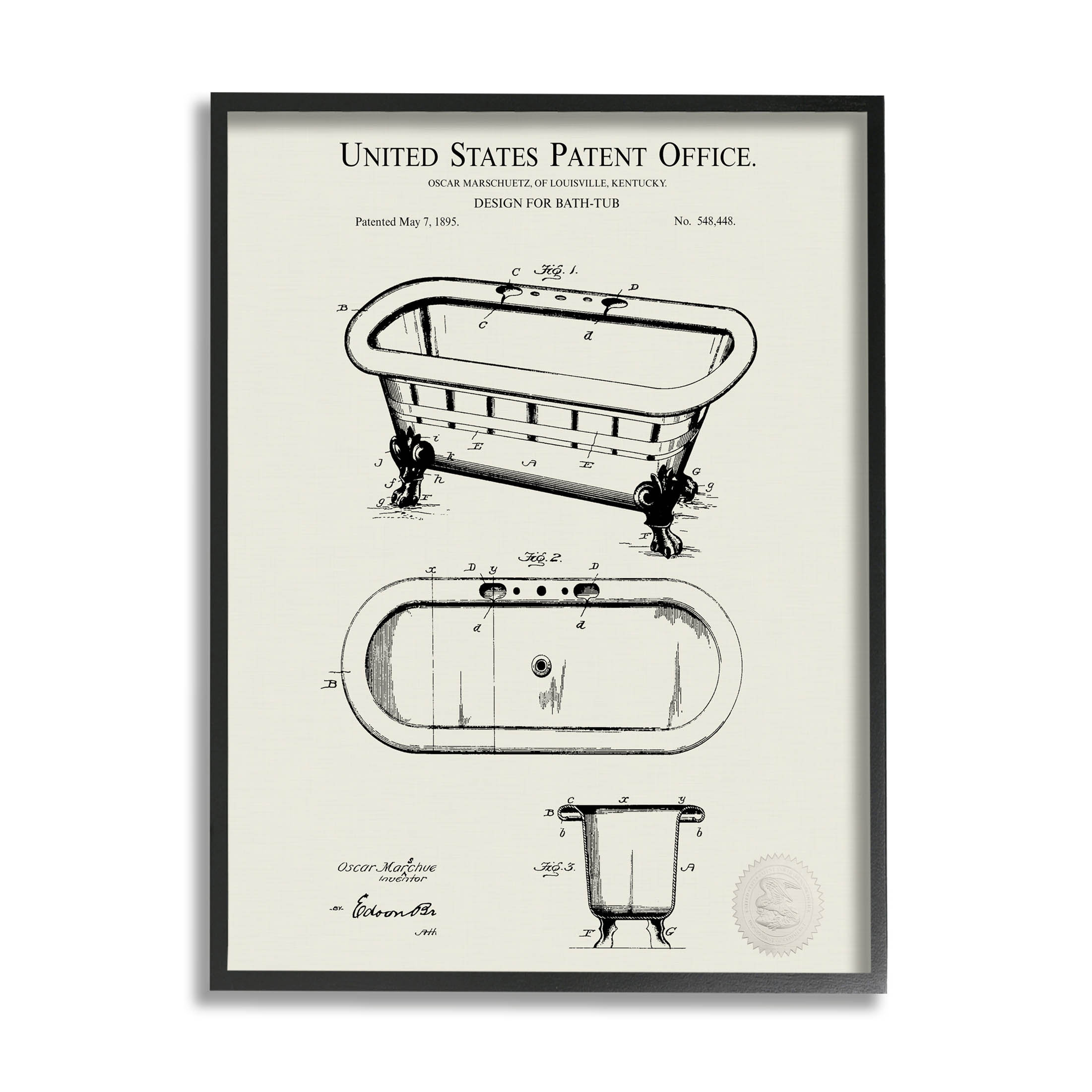 Stupell Industries Vintage Tub Bathroom Diagram Framed On Canvas by ...