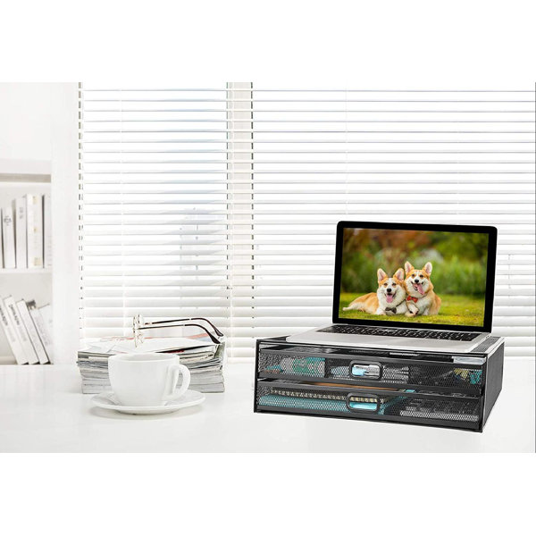Alcott Hill® Monitor Stand Riser With Drawer -Metal Mesh Desk Organizer ...
