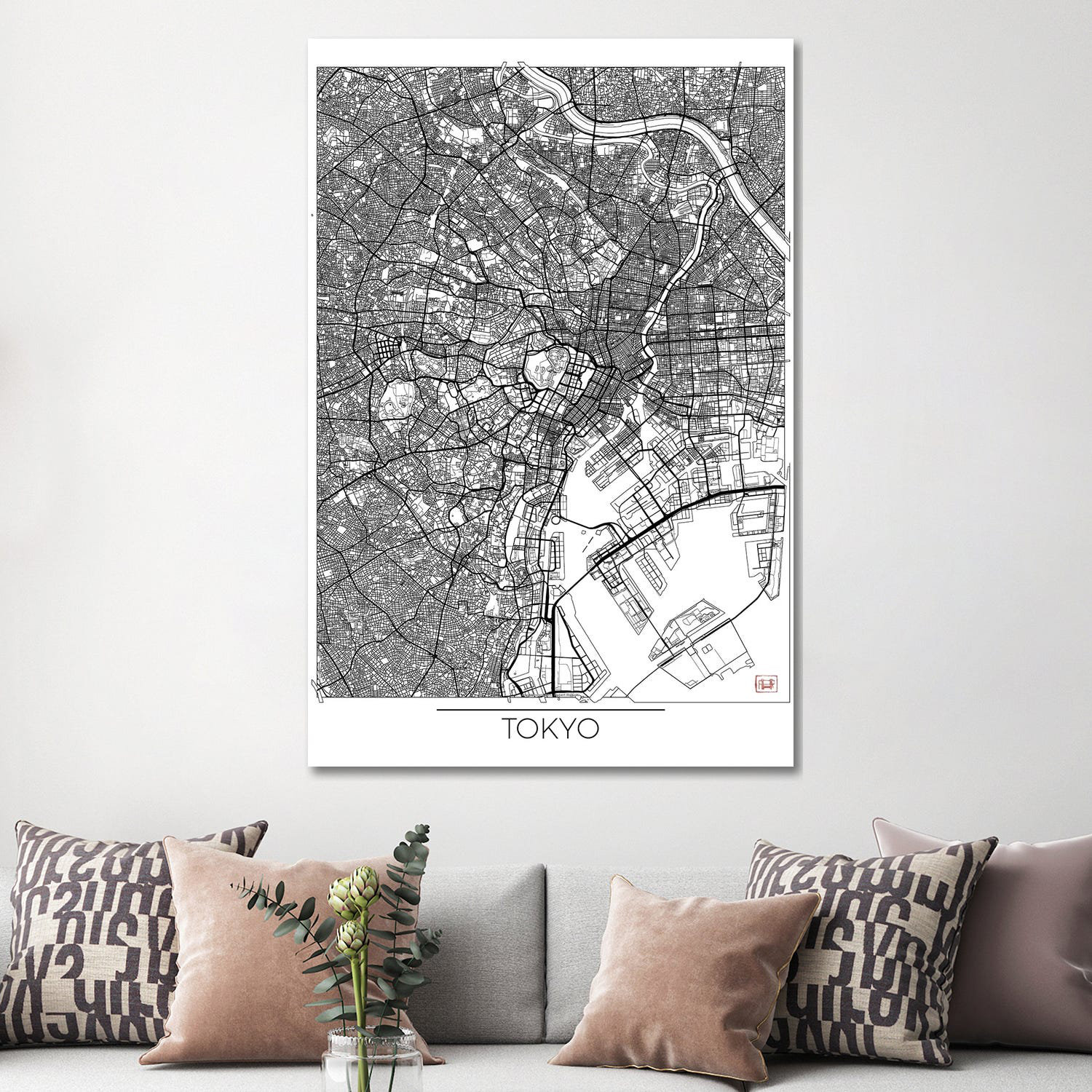 Borough Wharf Tokyo Minimal Urban Blueprint Map | Wayfair.co.uk