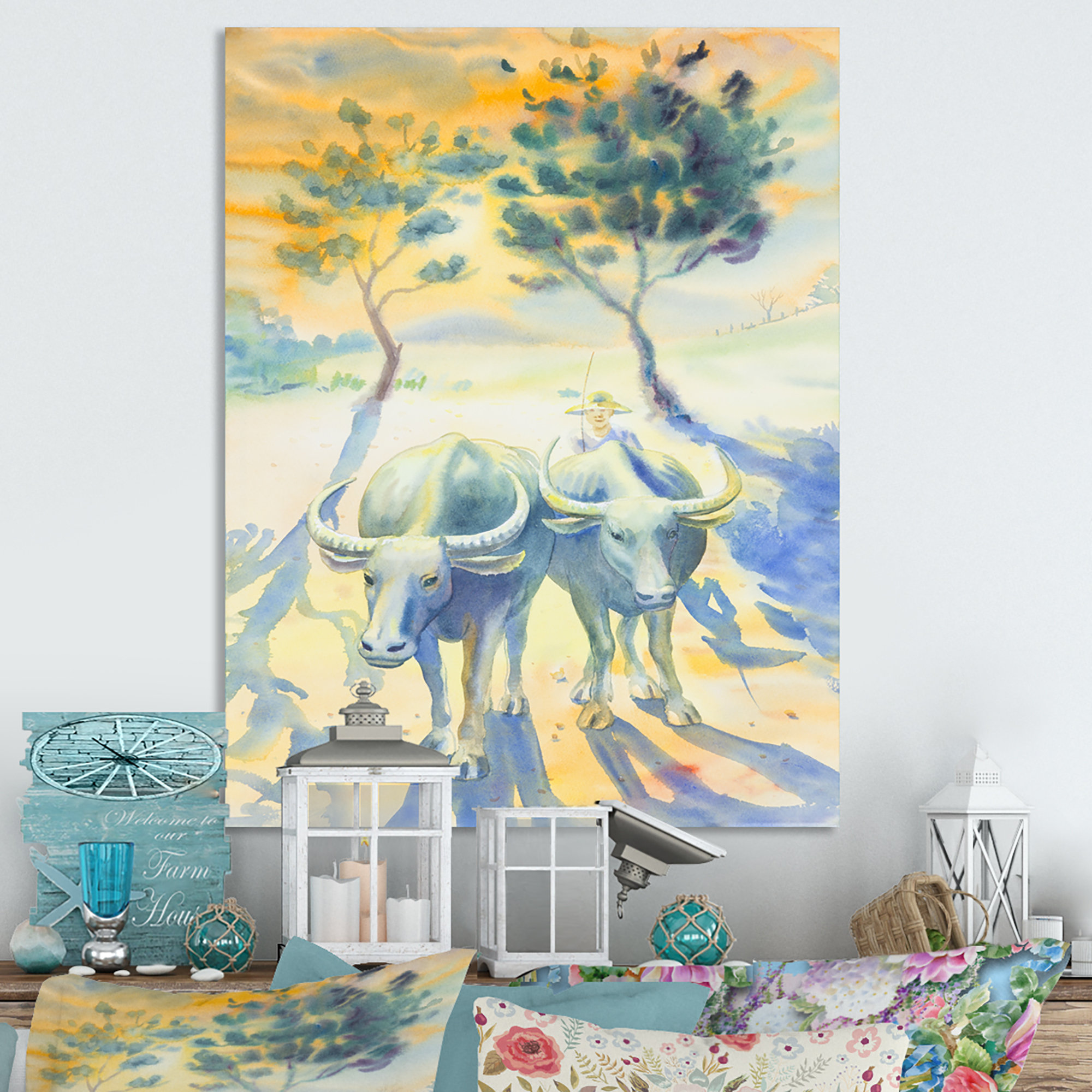 Gracie Oaks Pastel Cows In Farm Landscape III Pastel Cows In Farm ...