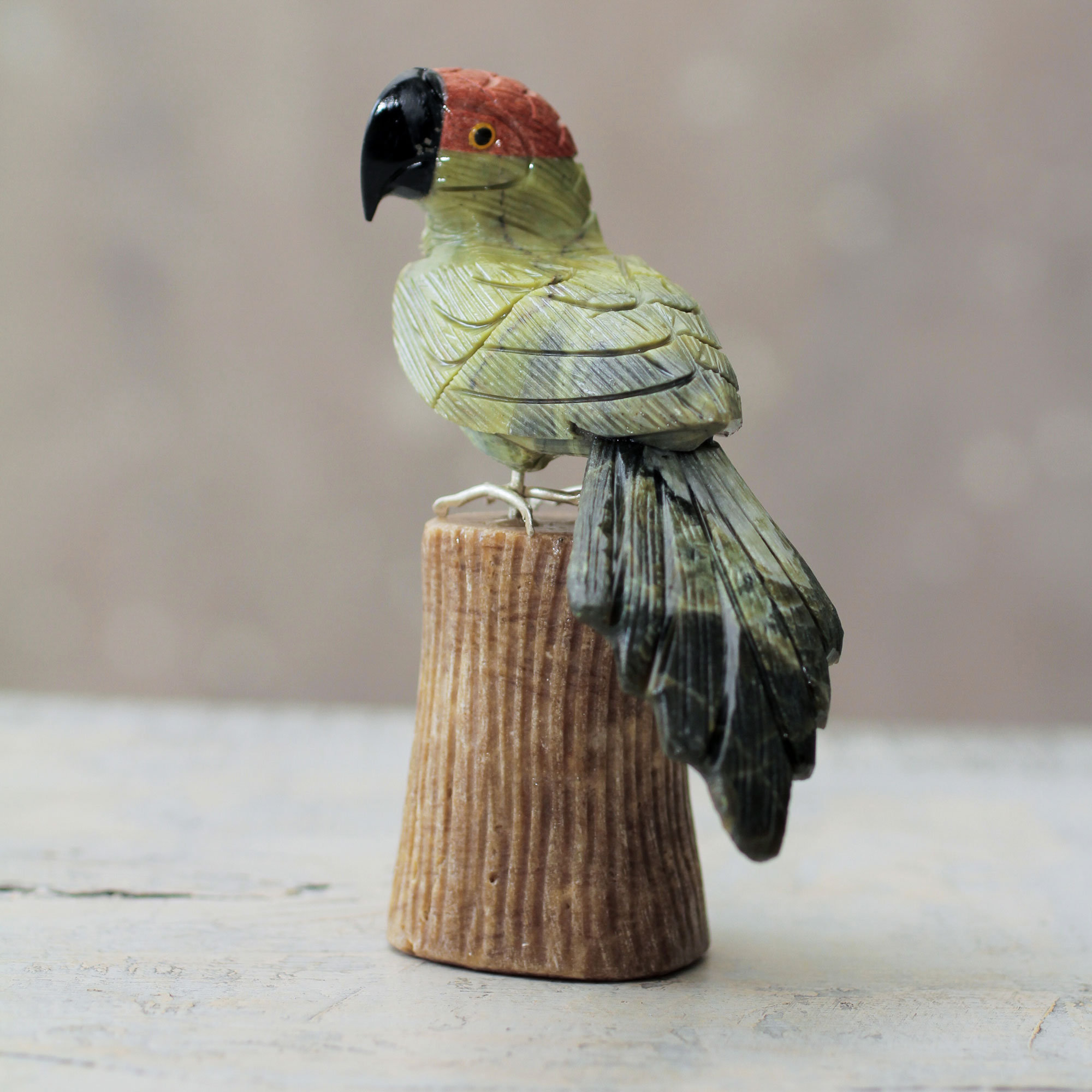 Bayou Breeze Griffing Andean Parrot Hand Carved Gemstone Bird Sculpture ...
