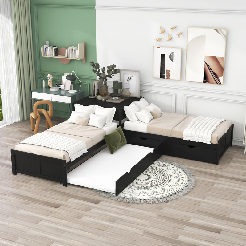 Red Barrel Studio® Divyanshi Twin Size L-shaped Platform Bed with ...