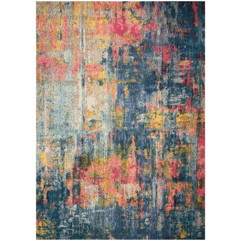 Hashtag Home Ojas Machine Woven Blue/Yellow/Pink Rug & Reviews ...