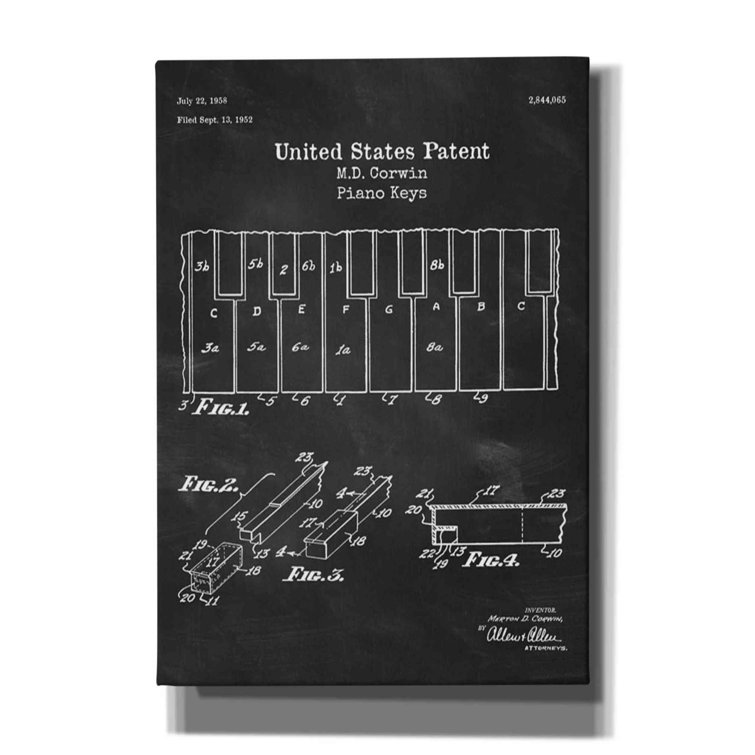 Williston Forge Piano Keys Blueprint Patent Chalkboard On Canvas ...