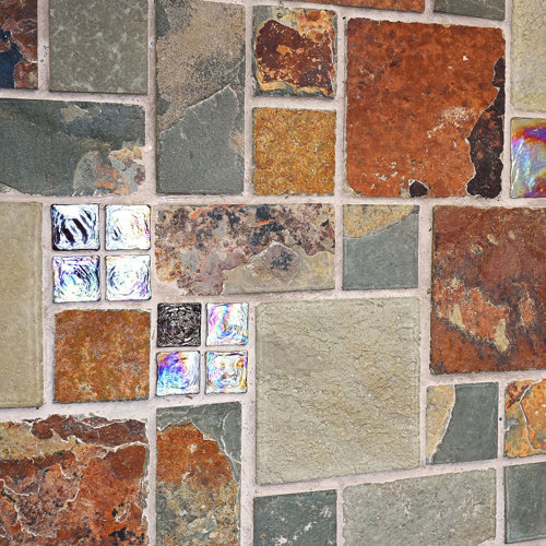 Mosaic Kitchen 12" x 12" Slate/Glass Mosaic Wall & Floor Tile | Wayfair