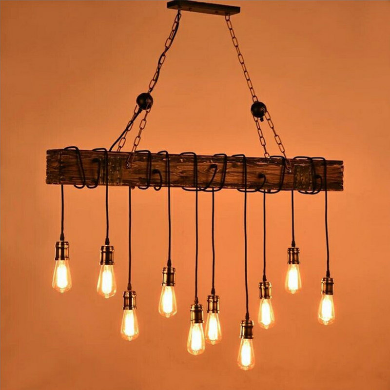 Millwood Pines Buchman 10 - Light Kitchen Island Bulb Pendant with Wood ...