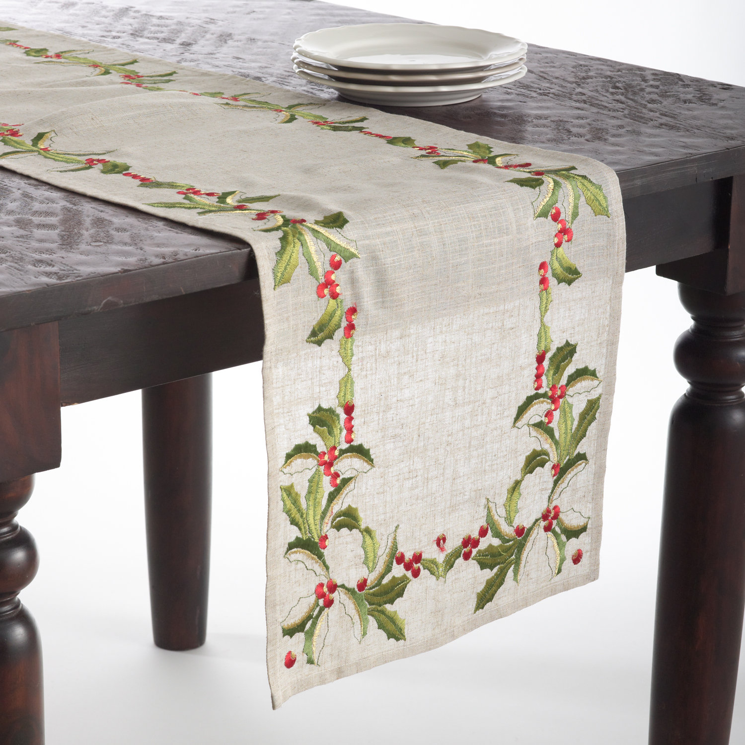 The Holiday Aisle® Railsback Rectangular Floral Christmas Table Runner ...