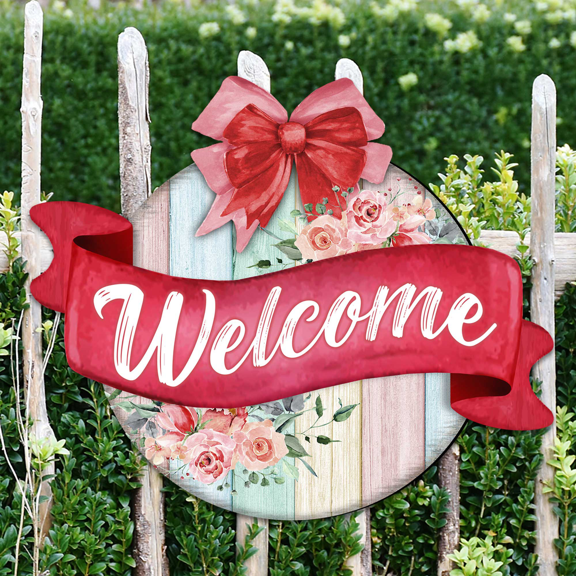 Red Barrel Studio® Tanveer Floral Porch Wreath Welcome Sign | Wayfair