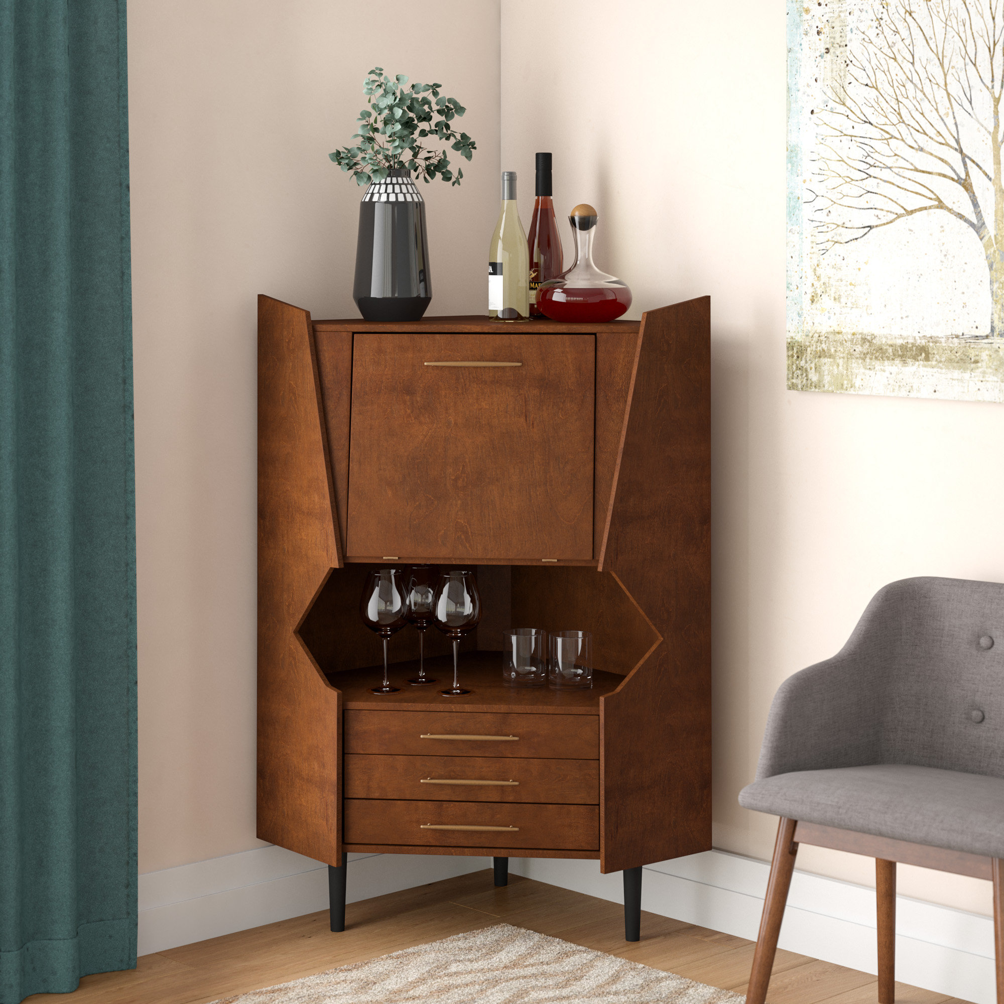 Mercury Row Silcox Corner Bar Cabinet Reviews Wayfair Canada
