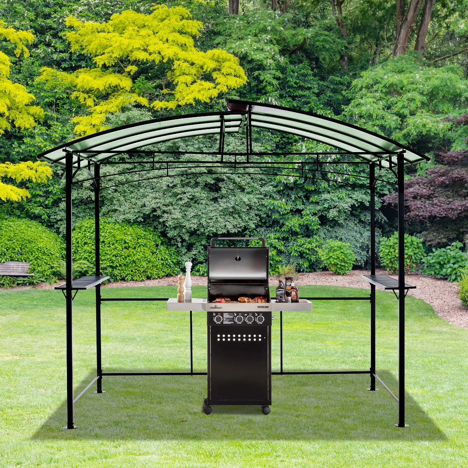Livego 8X5Ft Bbq Grill Gazebo - Steel Frame, Double-Tier Polycarbonate ...