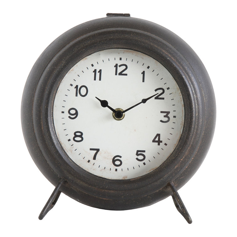 Charlton Home® Traditional Analog Metal Quartz Tabletop Clock in Black ...