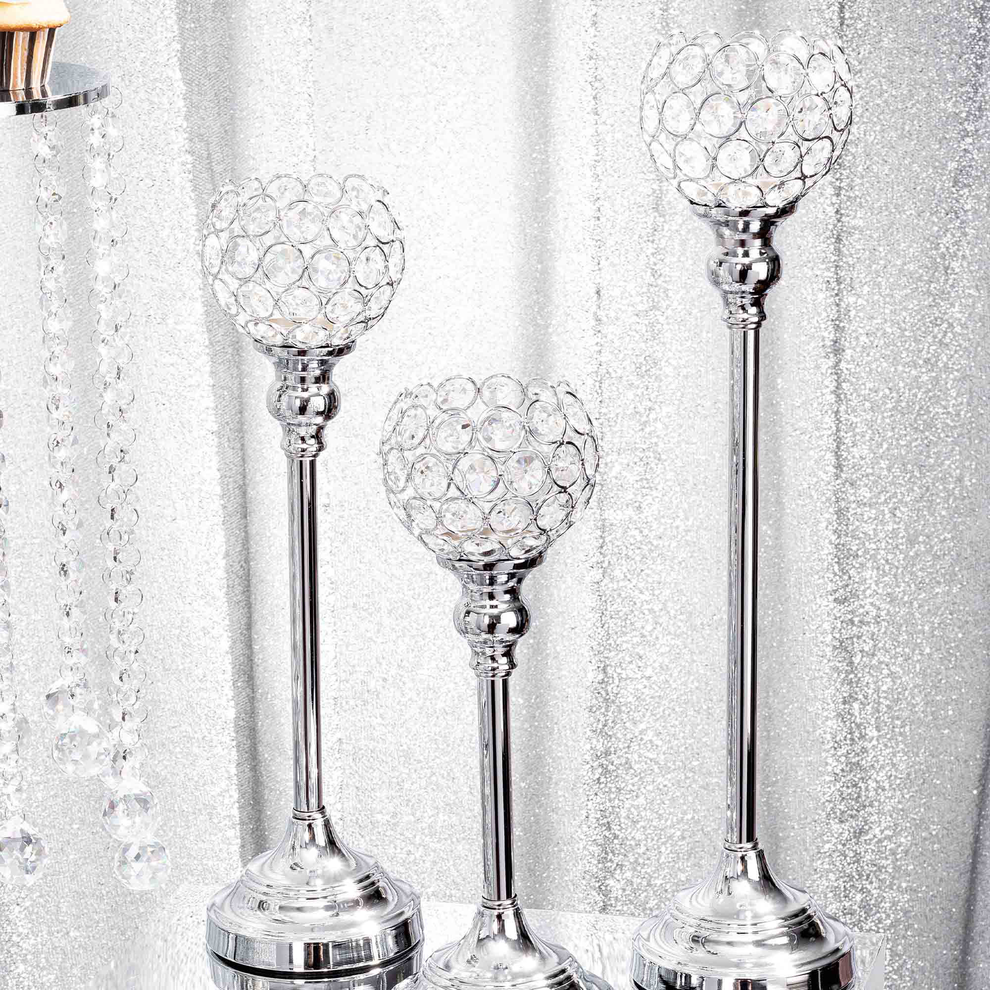 House of Hampton® 3 Piece Ball Crystal and Metal Candlestick Set ...