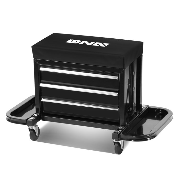 DNA Motoring 3-Drawer Rolling Tool Chest Mechanic Seat With Side Tool ...