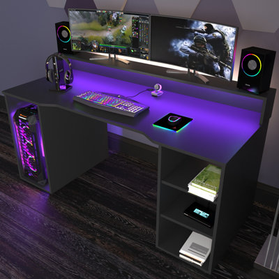 Ivy Bronx Wagnon Gamer Reversible Gaming Desk with Built in Outlets ...
