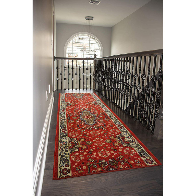 Fleur De Lis Living Custom Size Runner Rug Red Oriental Medallion Slip ...