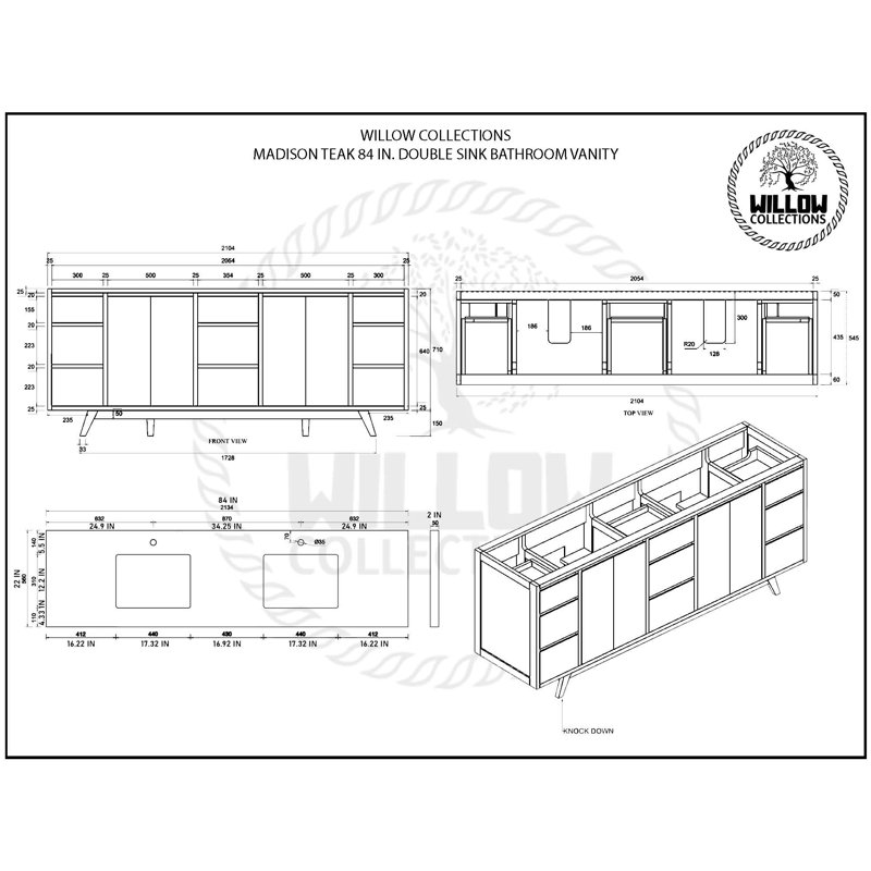 Willow Collections 84'' Free-standing Double Bathroom Vanity with ...