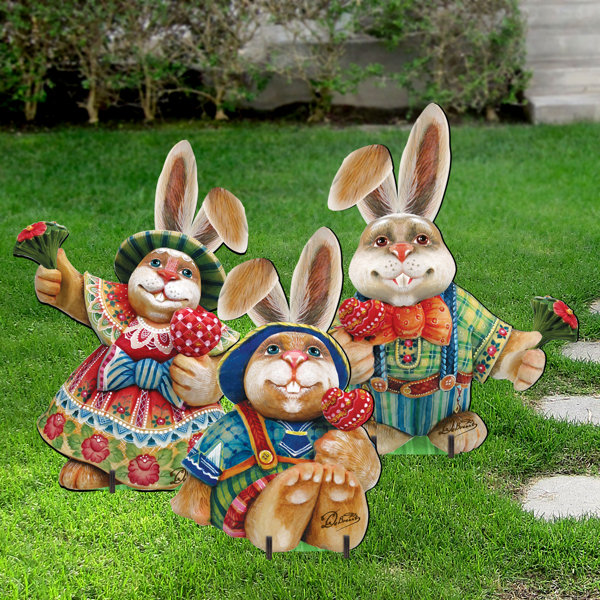 The Holiday Aisle® 3 Piece Easter Bunny Family Wooden Freestanding ...