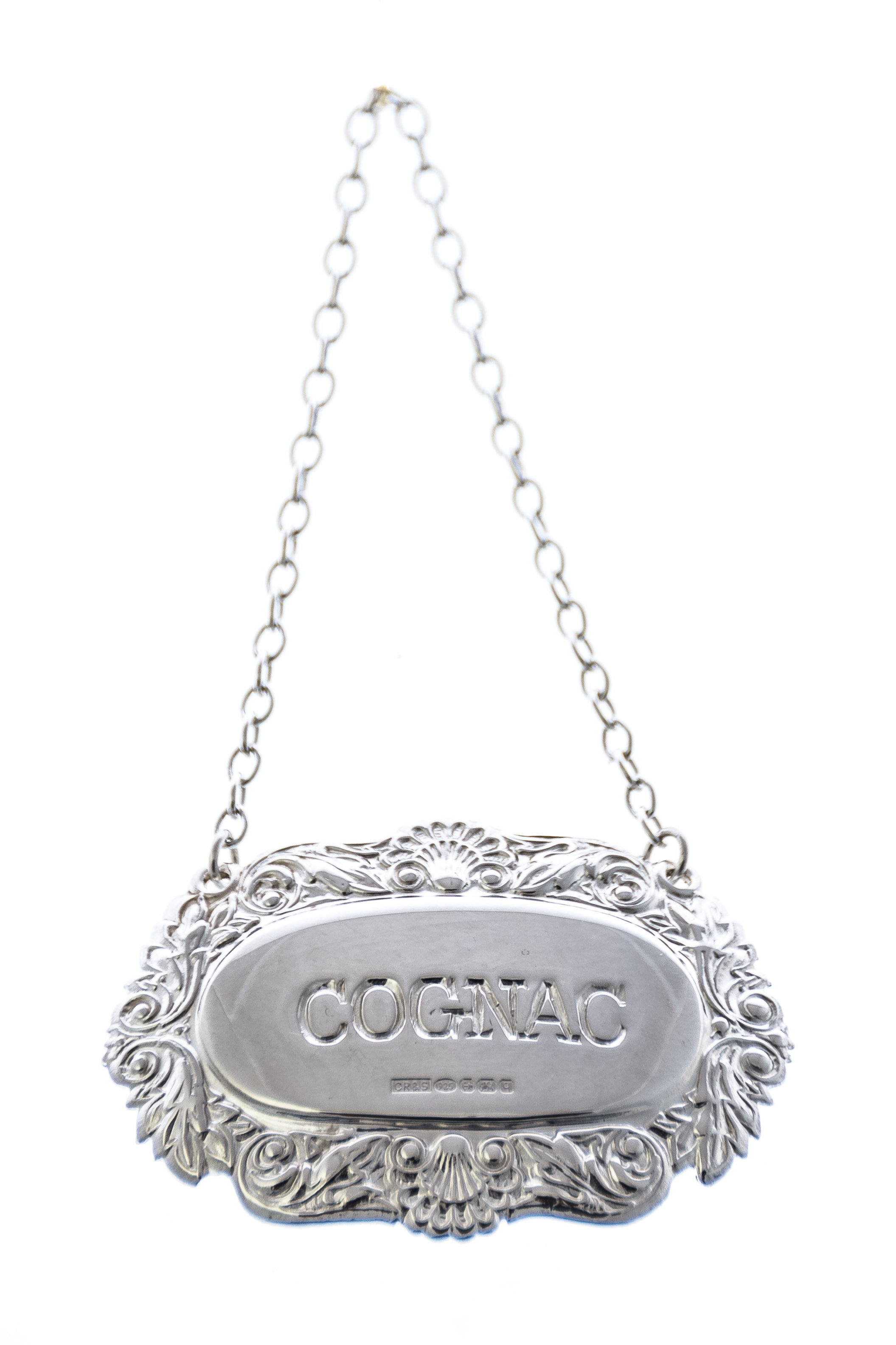 Corbell Silver Company Decanter Label-Cognac Fancy Shell and Scroll ...