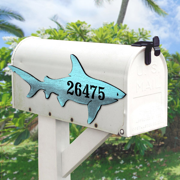 Designocracy Shark House Door Wall Mailbox Address Number 1-Line Plaque ...