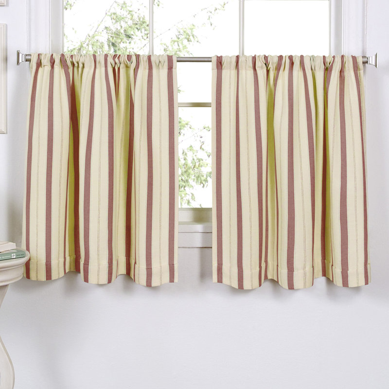 August Grove® Corazzini Striped Cotton Tailored Kitchen Curtain ...