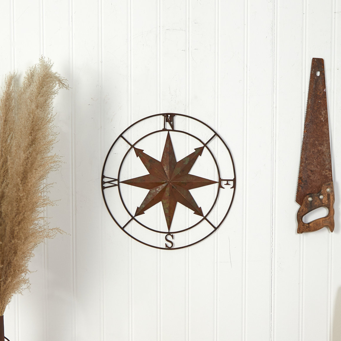 Longshore Tides Washed Metal Compass Wall Décor | Wayfair