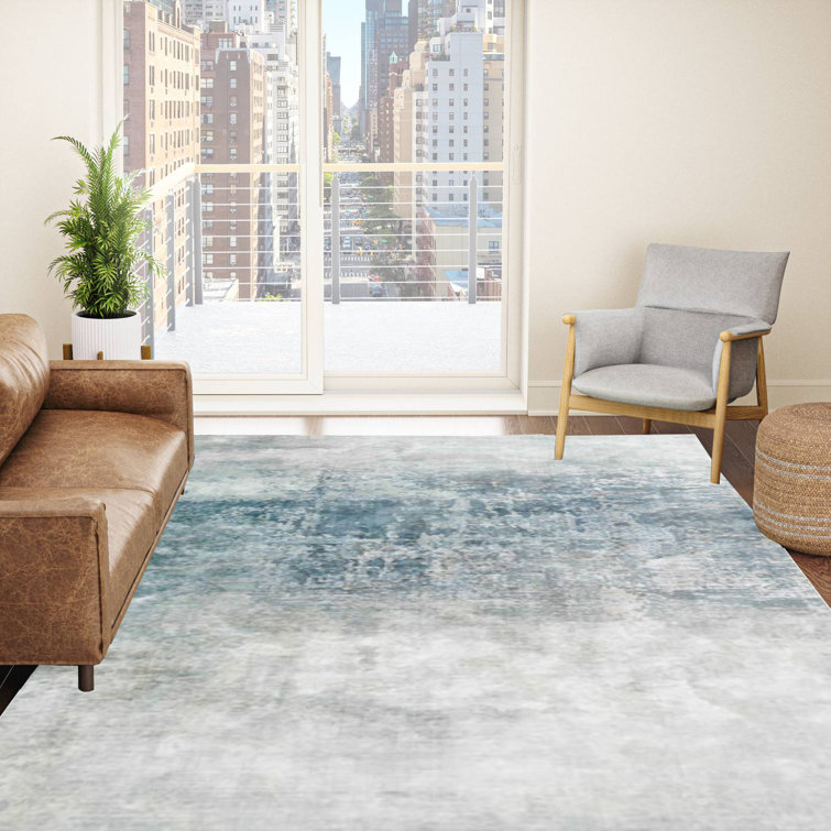 17 Stories Performance Blue/White Rug | Wayfair