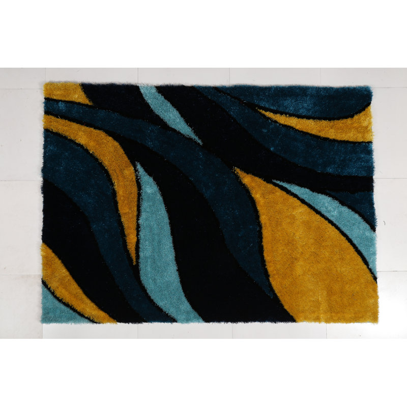 Orren Ellis Neligh Handmade Performance Yellow/Navy Rug & Reviews | Wayfair