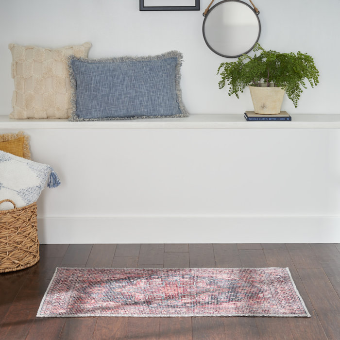 Nicole Curtis Machine Washable Oriental Blue/Brick Red Area Rug ...