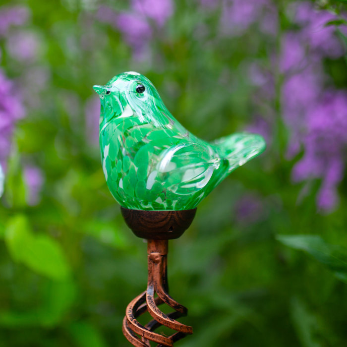 Exhart Solar Pearlized Hand Blown Glass Bird Garden Stake, 6 by 31 ...
