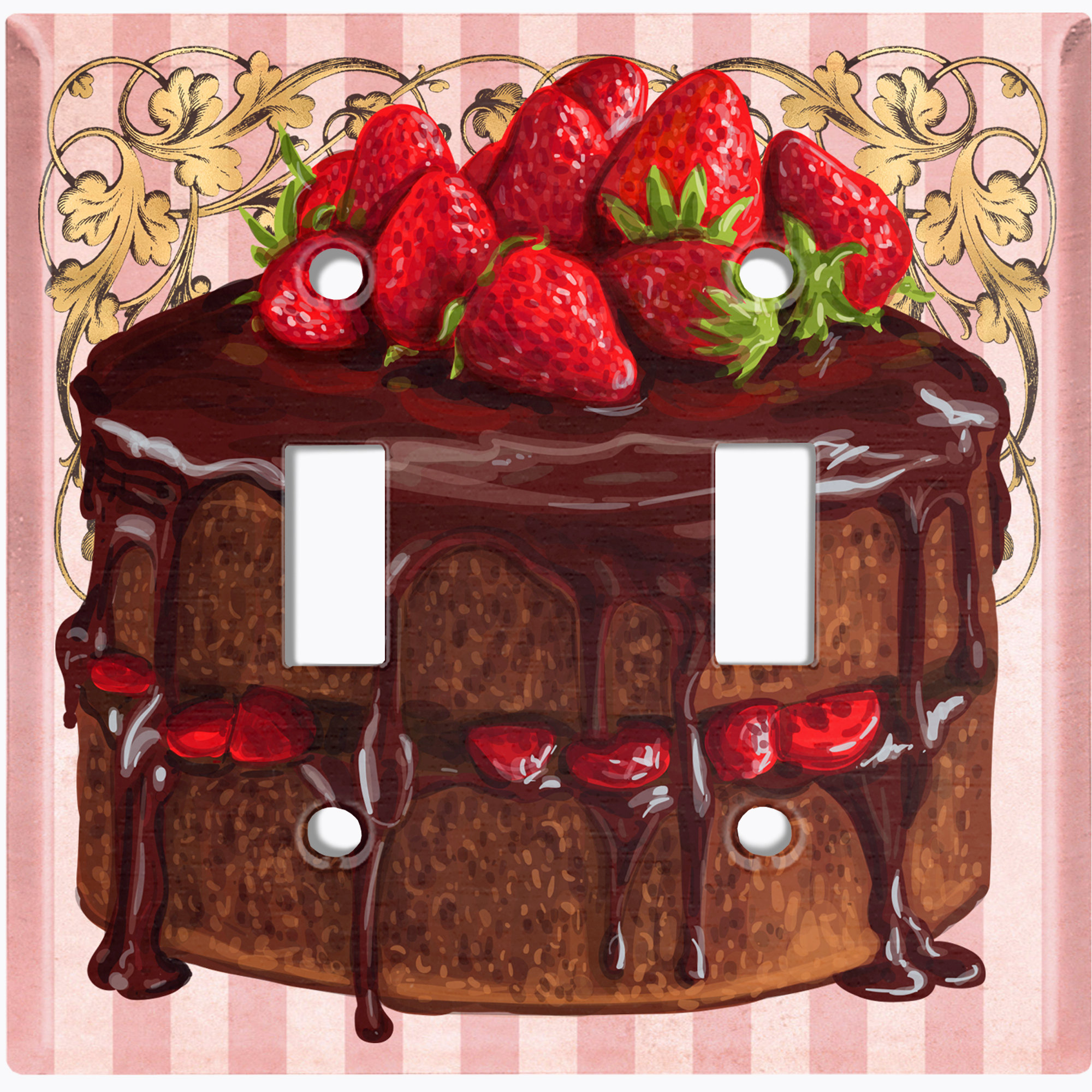 WorldAcc Strawberry Layered Chocolate Cake Pink Frame Stripes 2-Gang ...