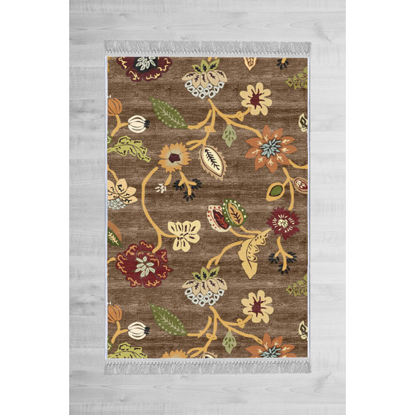 Bless international Flatweave Velvet Brown/Yellow Rug | Wayfair