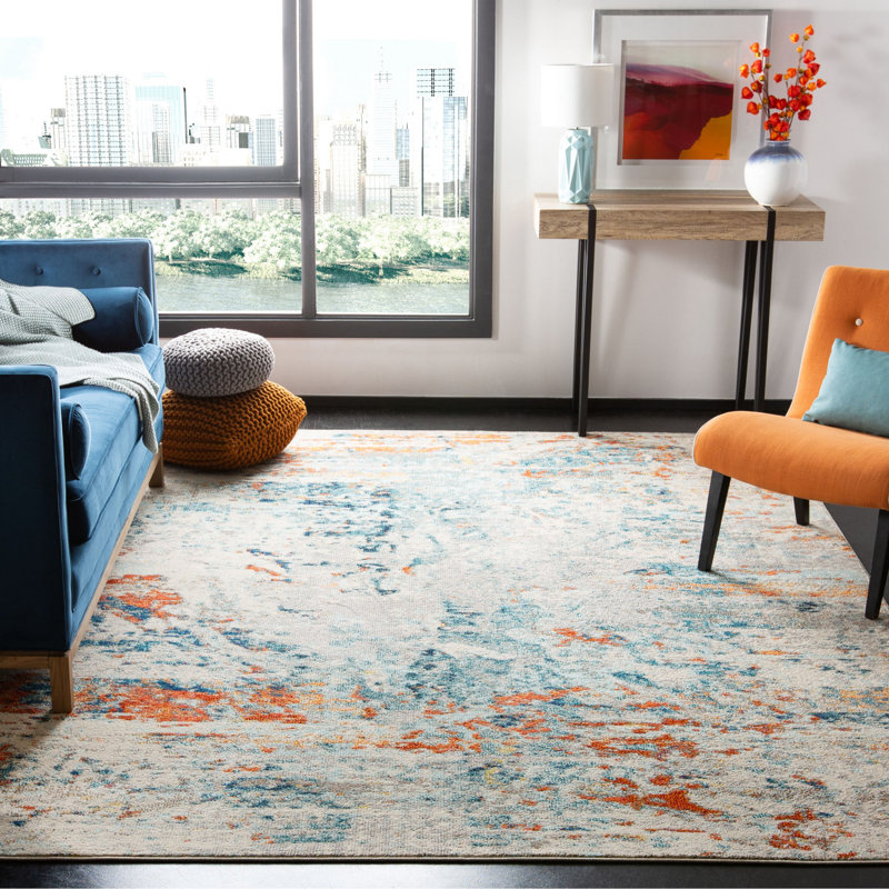 Langley Street Felty Abstract Cream/Orange/Blue Rug & Reviews | Wayfair