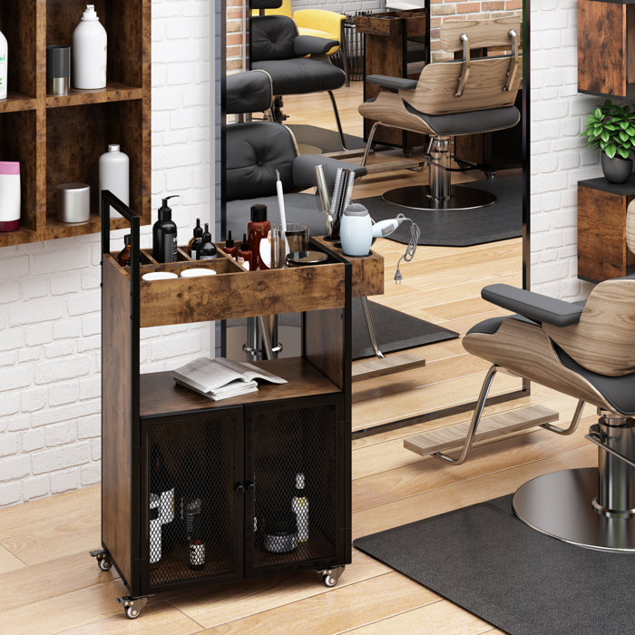 Millwood Pines Lemoore Wooden Salon Beauty Styling Station with Outlets ...