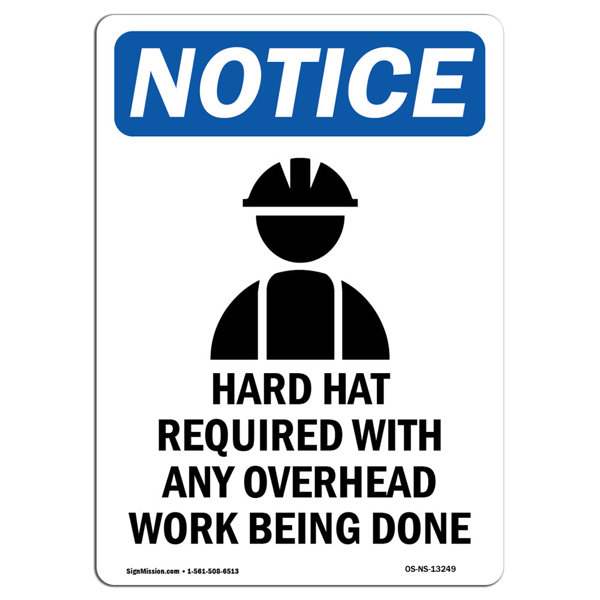 SignMission OSHA Notice - Hard Hat Required Sign With Symbol | Heavy ...