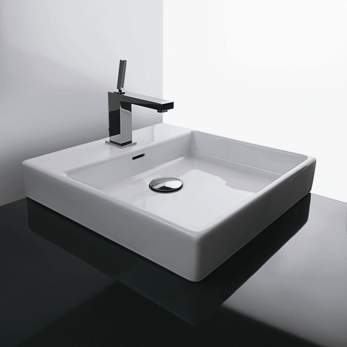 WS Bath Collections Plain White Ceramic Square Vessel Bathroom Sink ...