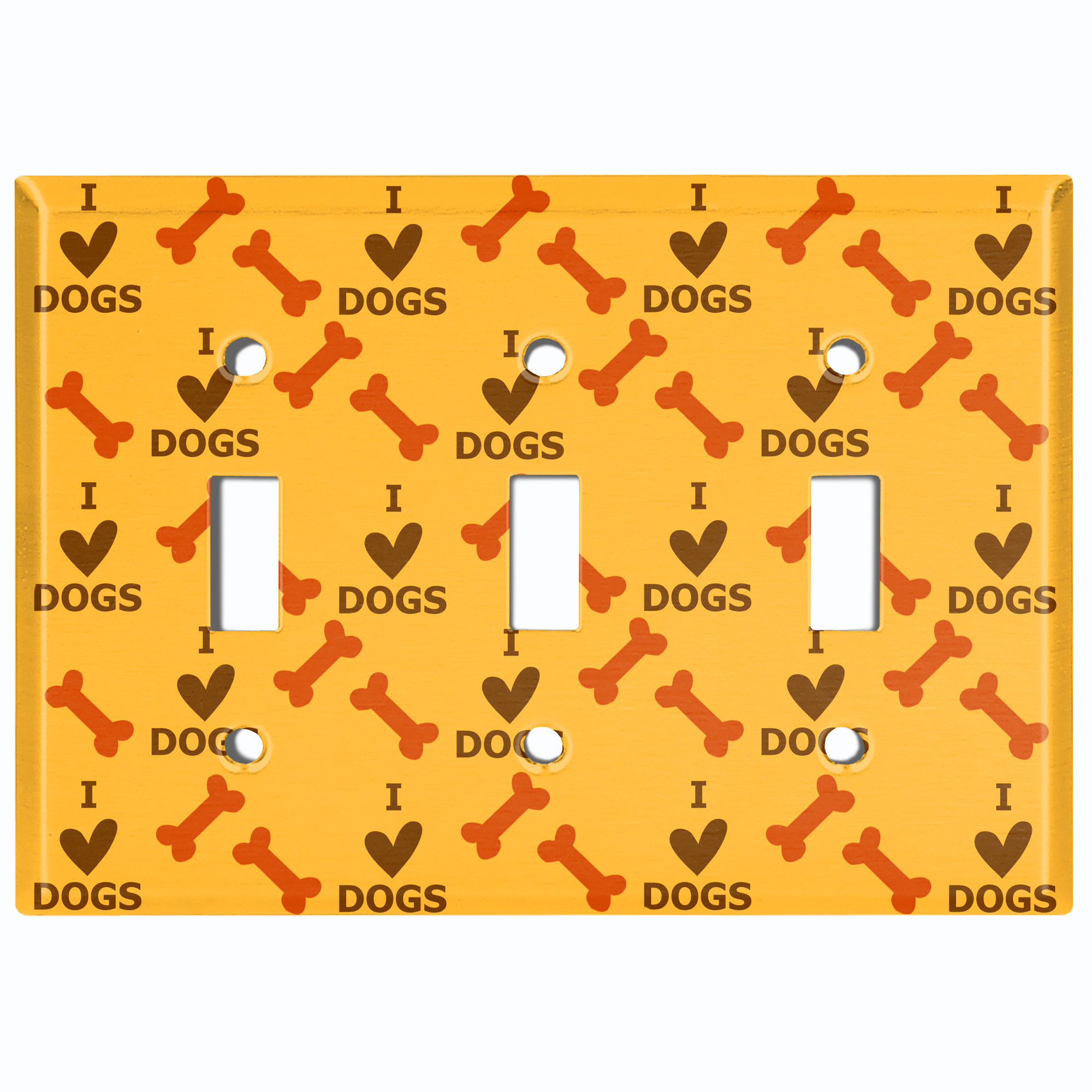 WorldAcc I Love Dogs Heart Crosshatch Bone 3-Gang Toggle Light Switch ...