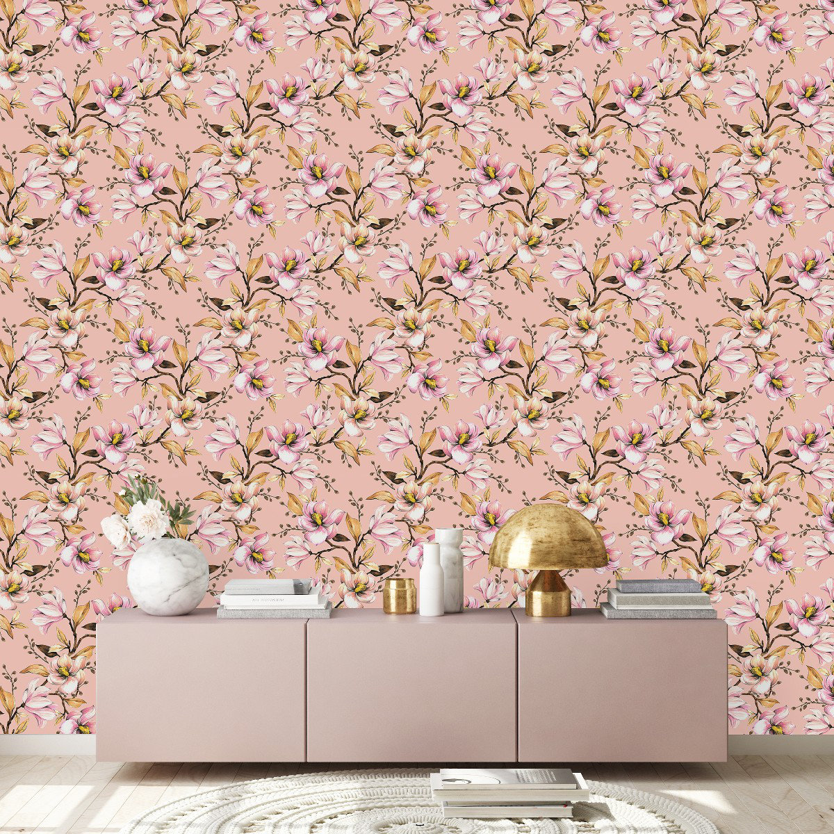 Red Barrel Studio® Pink Wallpaper With Pink Flowers Floral Wallpaper ...