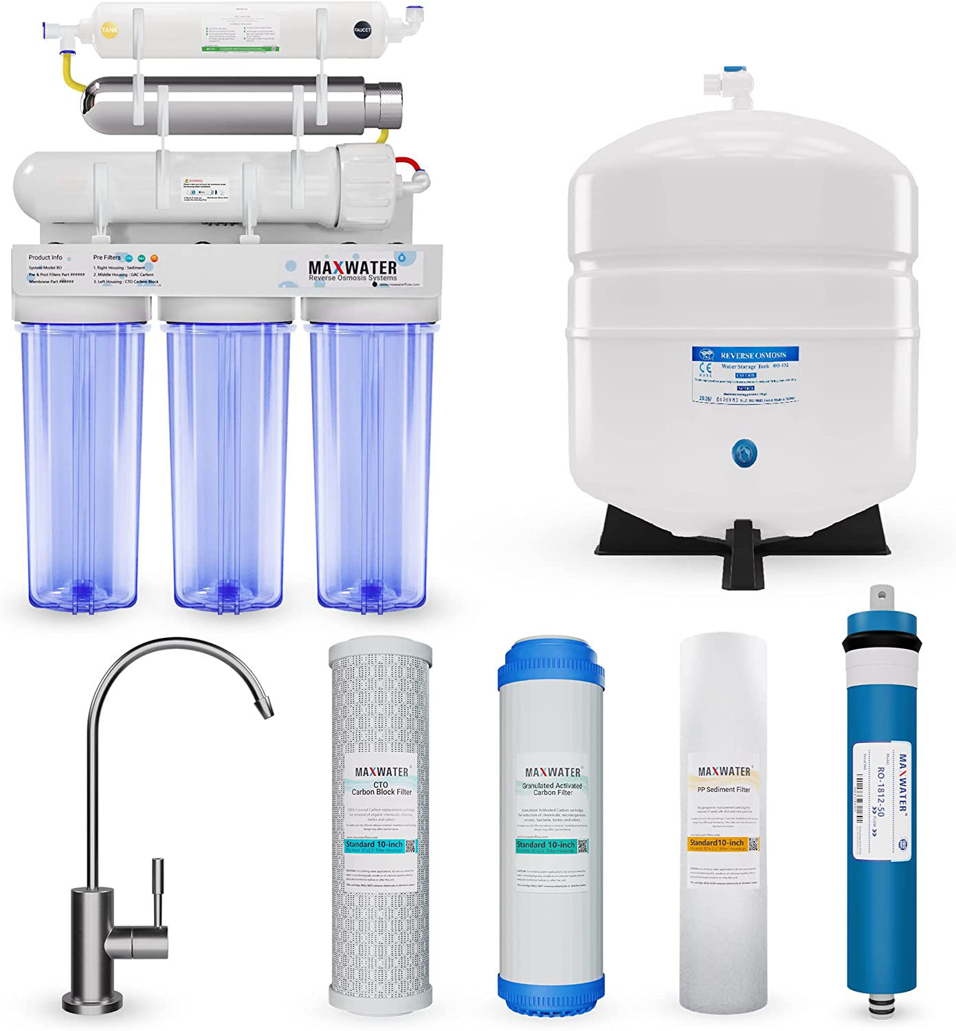 Max Water 6-Stage RO(Reverse Osmosis) + UV Water Purifier System, 50 ...